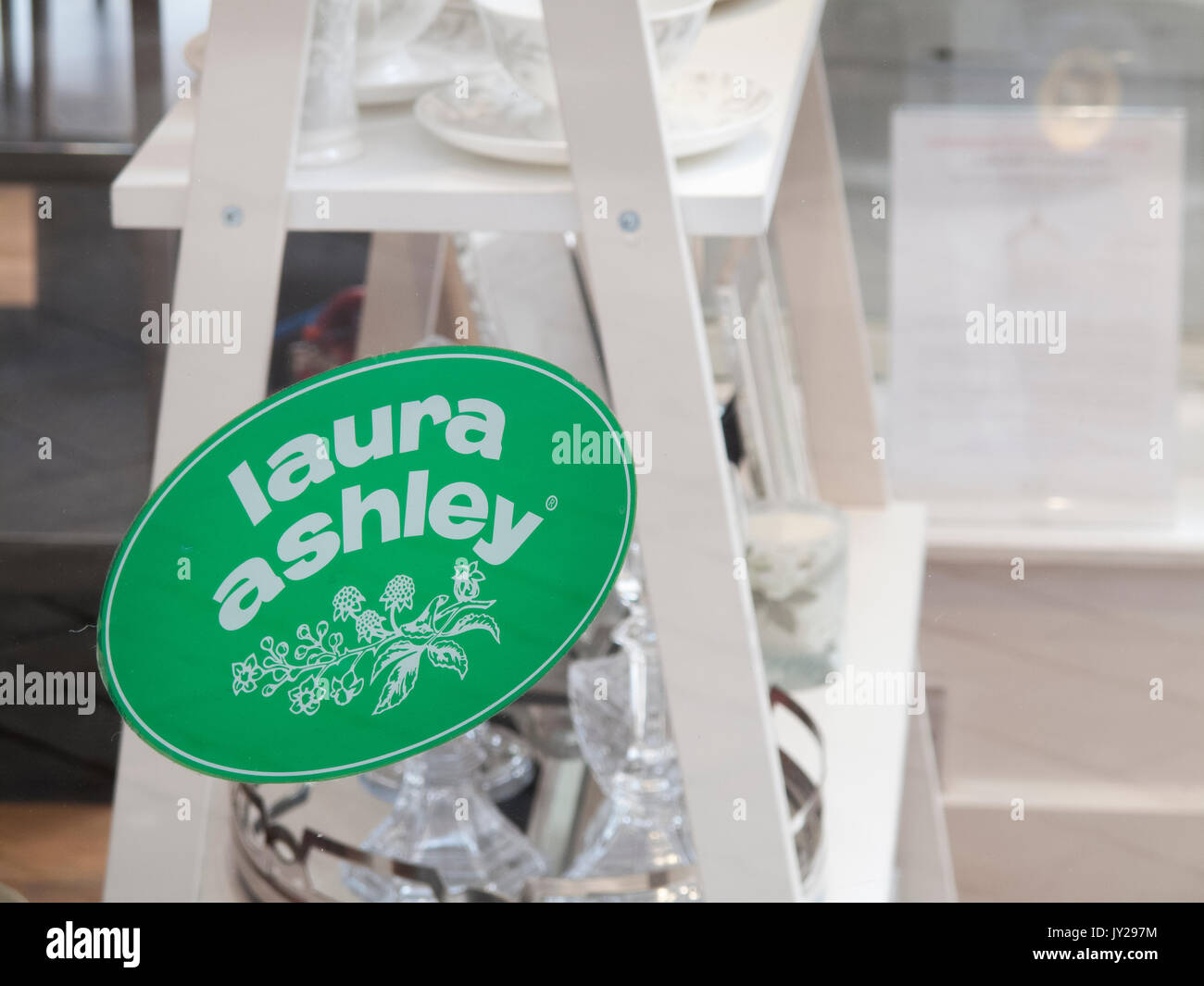 Laura Ashley sign in shop window, company founded in 1953, controlled ...