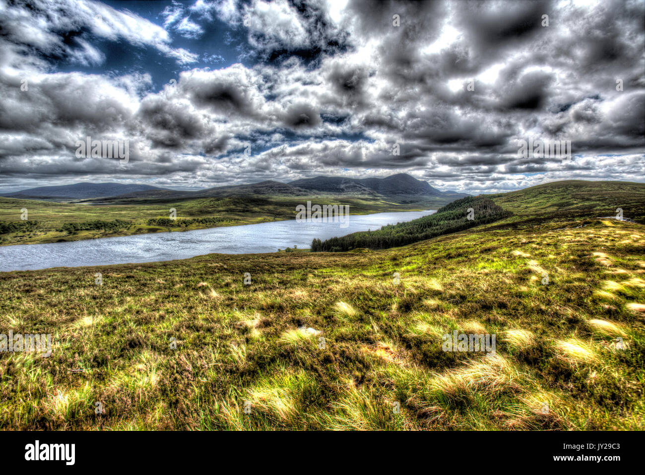 Area of Altnaharra, Scotland. Picturesque view of Loch Naver with Ben ...