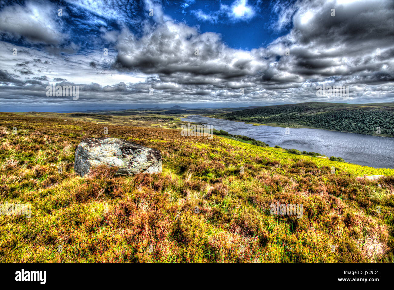 Area of Altnaharra, Scotland. Picturesque aerial view of Loch Naver ...