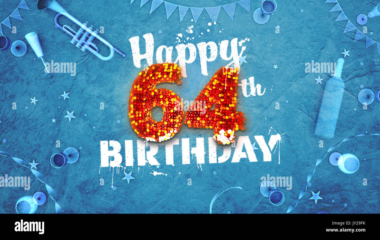 Happy 64th Birthday Card with beautiful details such as wine bottle ...