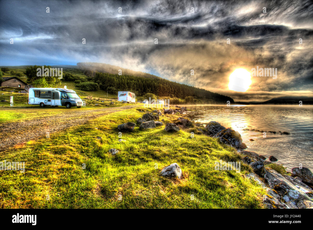 Area of Altnaharra, Scotland. Picturesque misty sunrise view of the ...