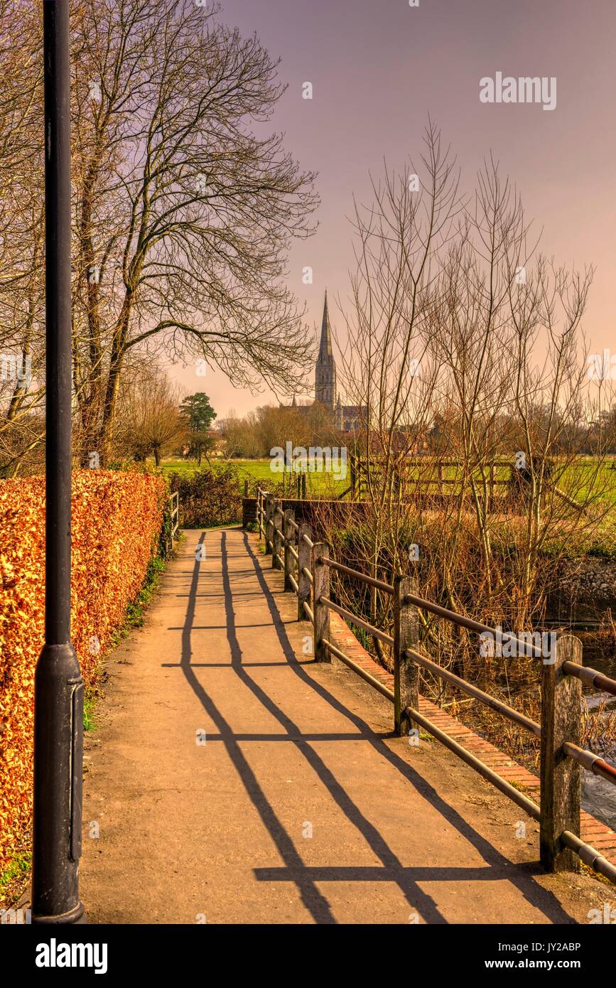 Salisbury Cathedral, seen from Harnham mill, (processed as an HDR image ...