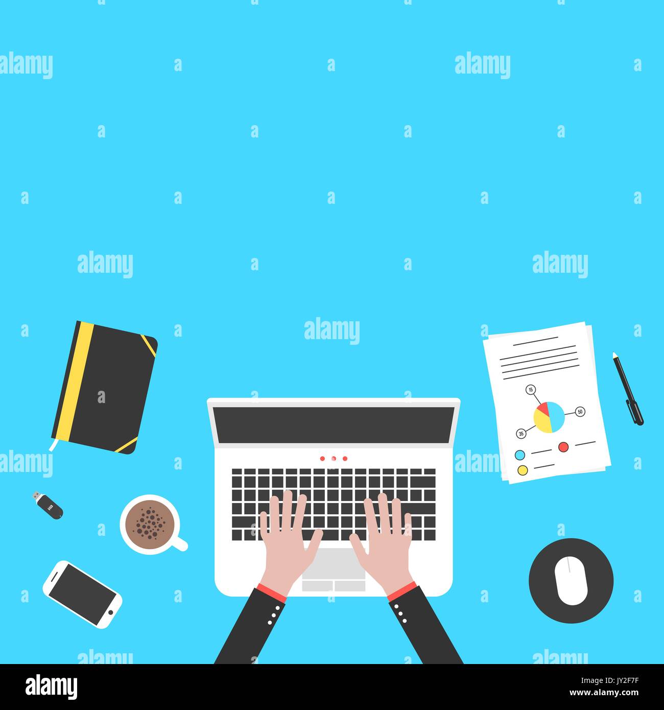 Computer on desk blue Stock Vector Images - Alamy