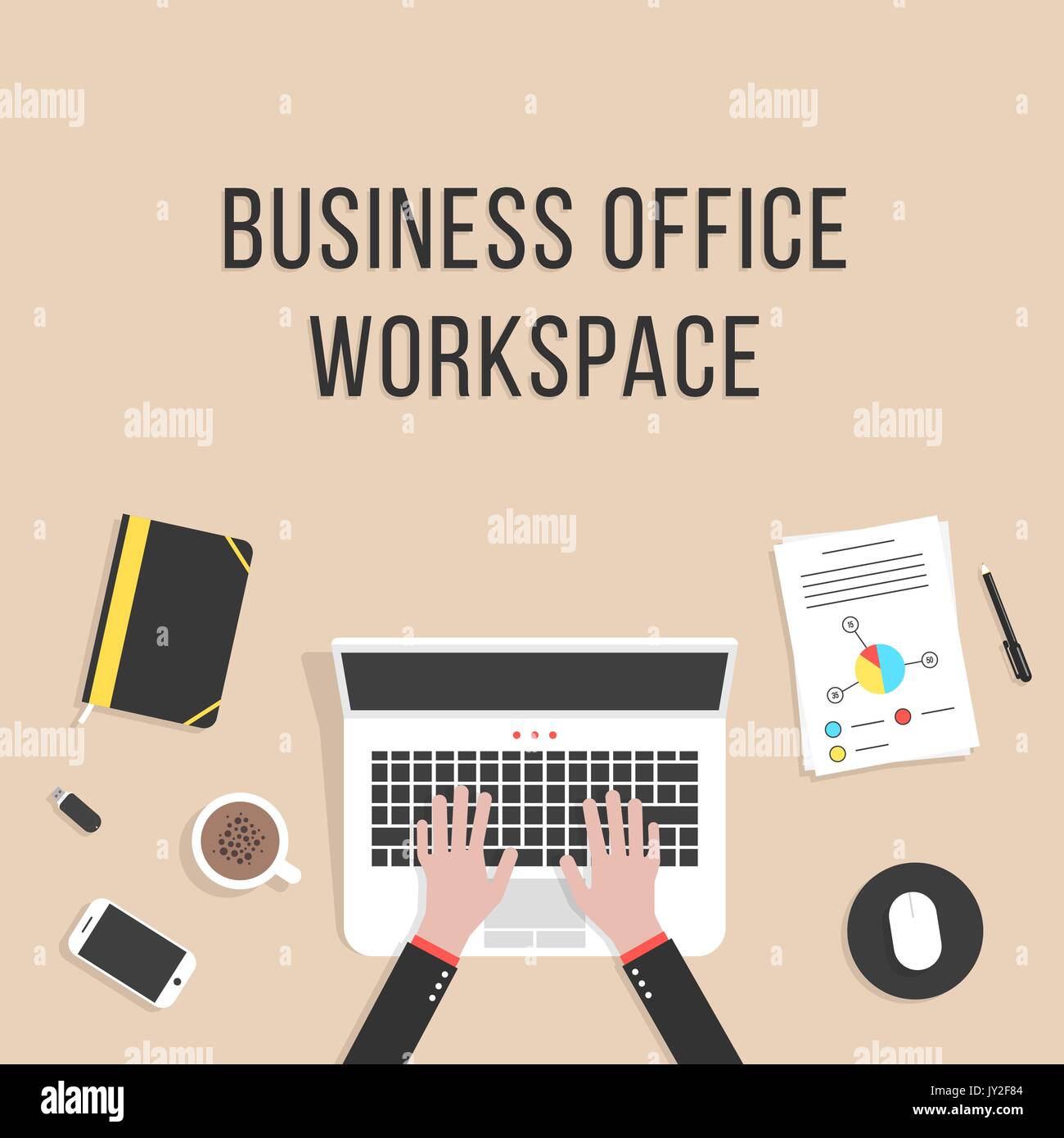 Office desk workspace flat Stock Vector Images - Alamy
