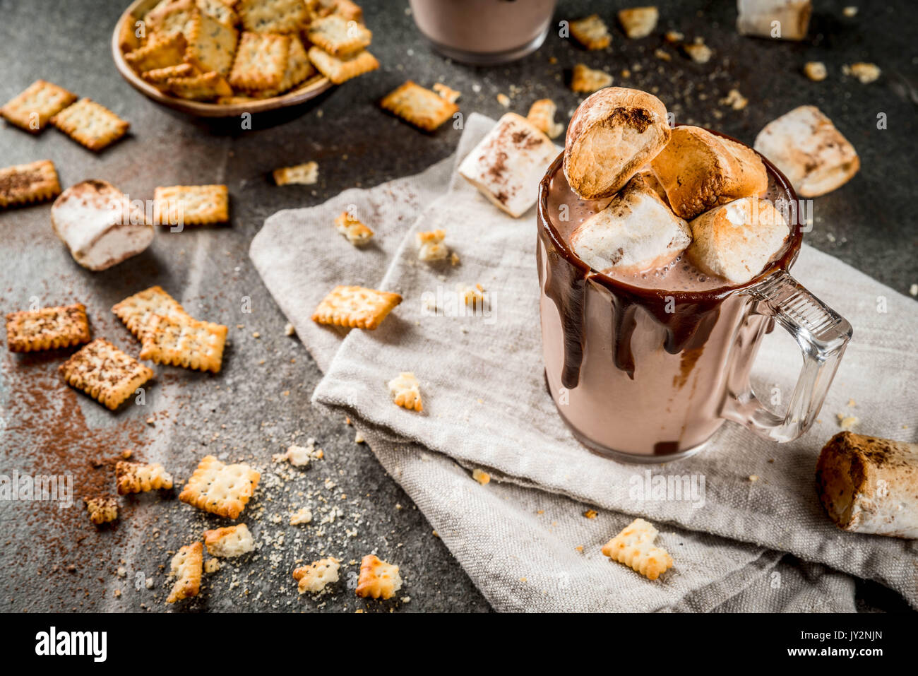 Traditional fall and winter cocktails, alcohol. Campfire hot chocolate ...