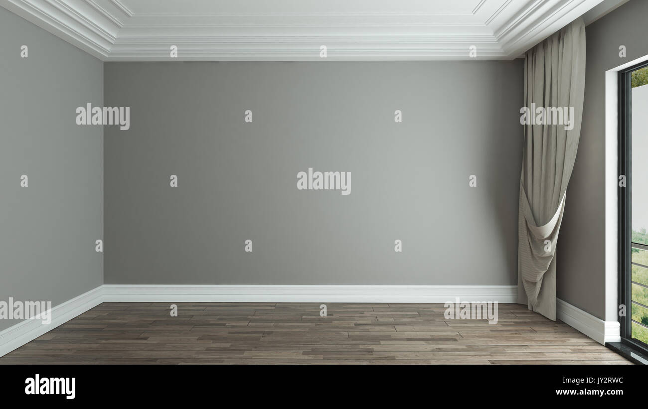 empty room interior design background with curtain 3D rendering Stock ...