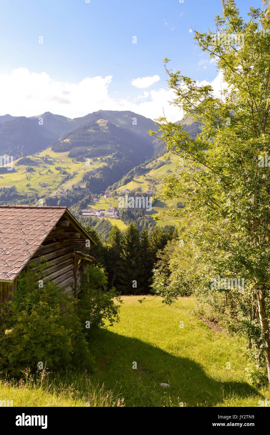 View of a valley and green hills in the Austrian Tyrol Stock Photo - Alamy