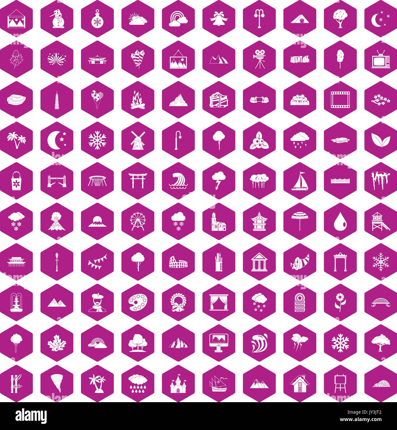 100 scenery icons hexagon violet Stock Vector Image & Art - Alamy
