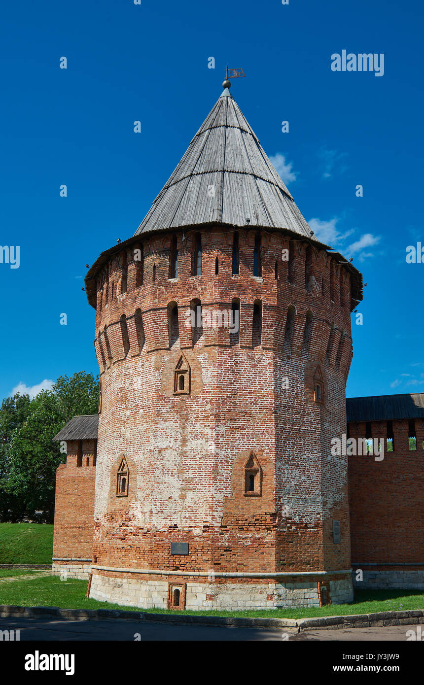 South wall three towers of Smolensk Kremlin, Smolensk, Russia Stock ...