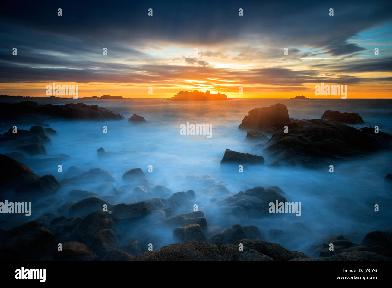 Sunset over Cobo bay, in Guernsey Channel islands Stock Photo - Alamy