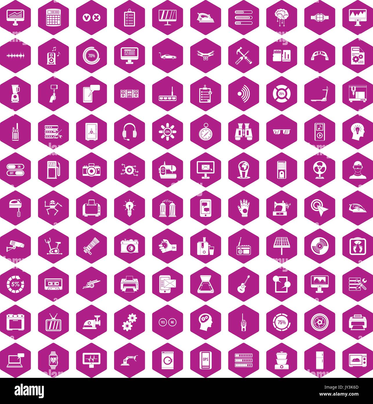 100 settings icons hexagon violet Stock Vector Image & Art - Alamy