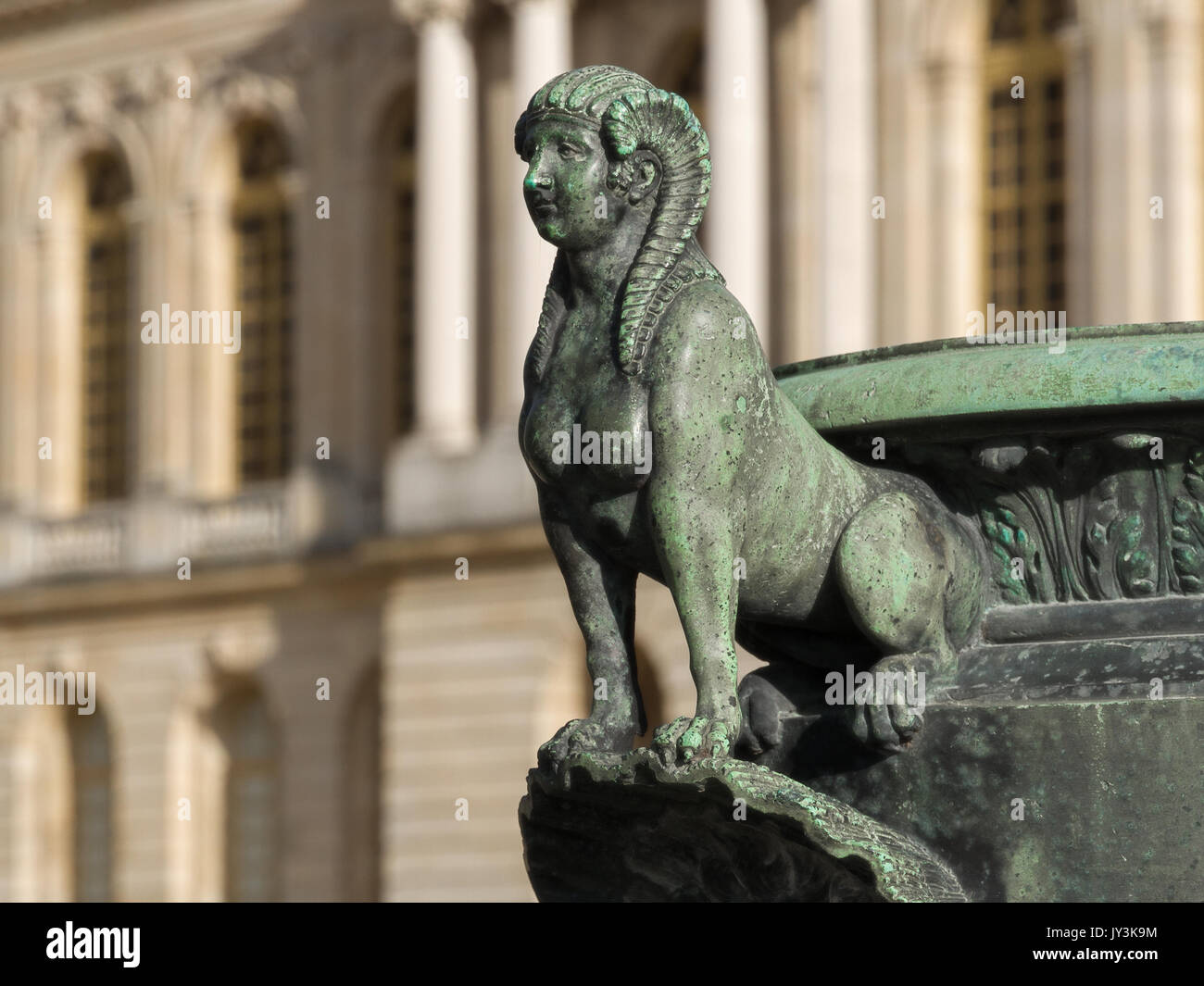 Old historical bronze sculpture of sphinx woman in the Versailles ...