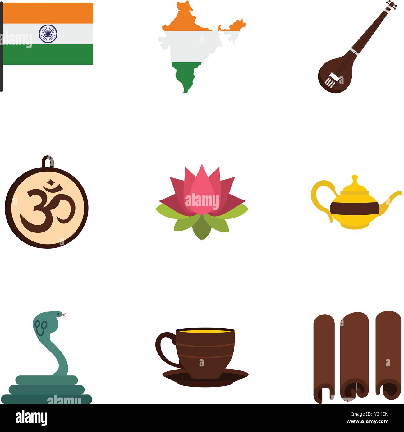 Indian symbols icon set, flat style Stock Vector Image & Art - Alamy