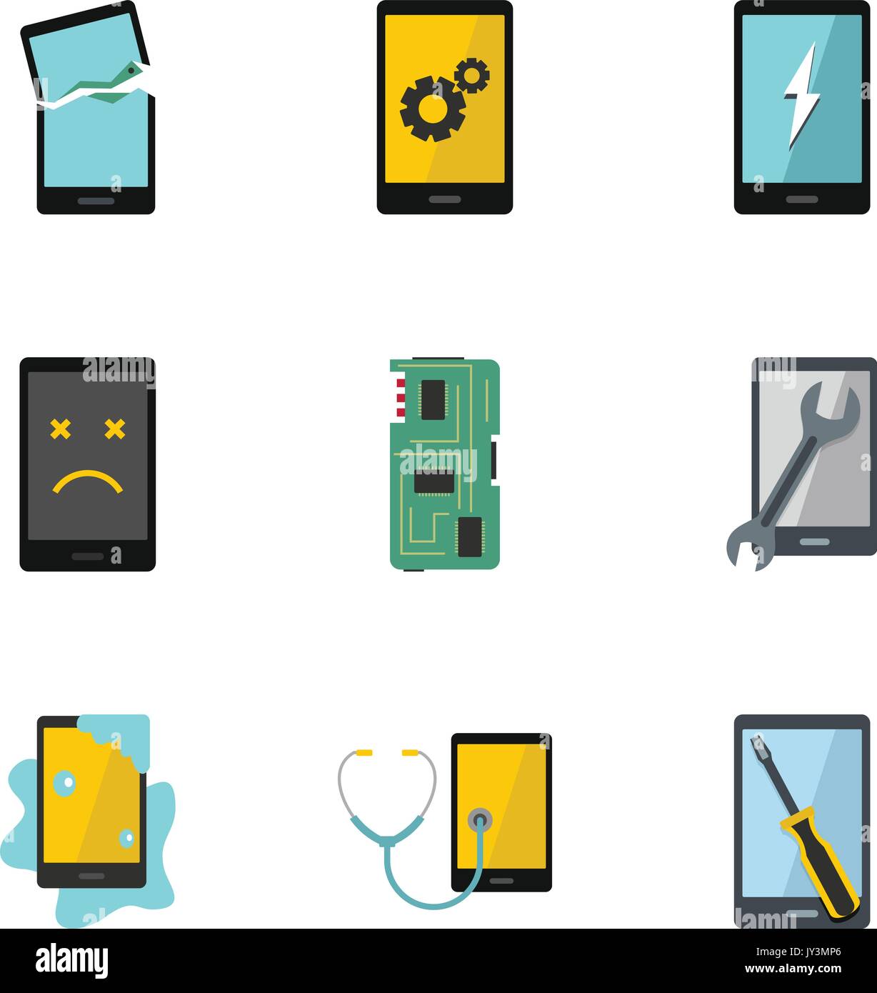 Broken phones fix icon set, flat style Stock Vector Image & Art - Alamy