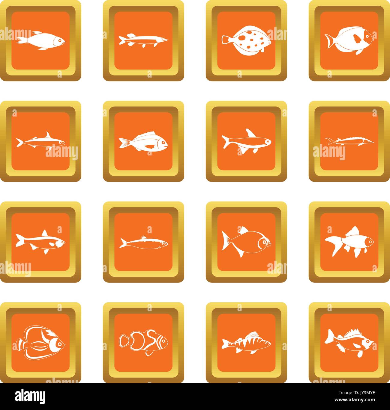 Fish icons set orange Stock Vector Image & Art - Alamy