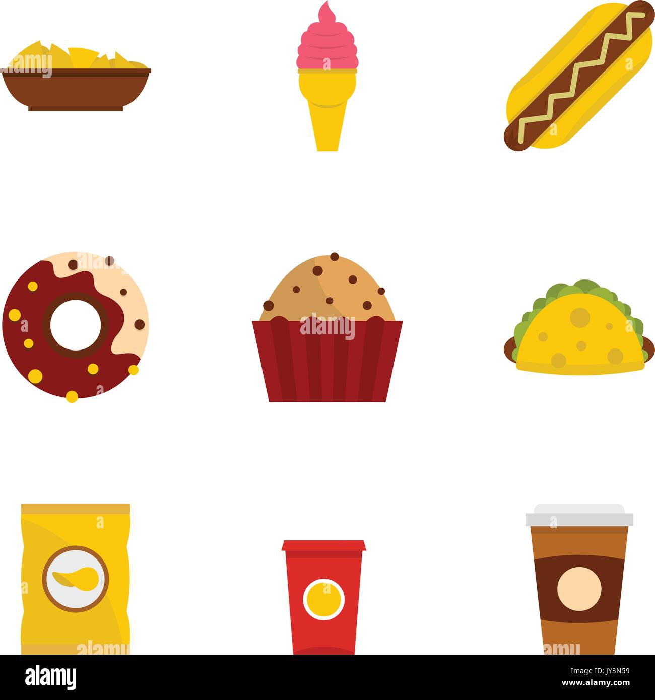 Snacks icon set, flat style Stock Vector Image & Art - Alamy