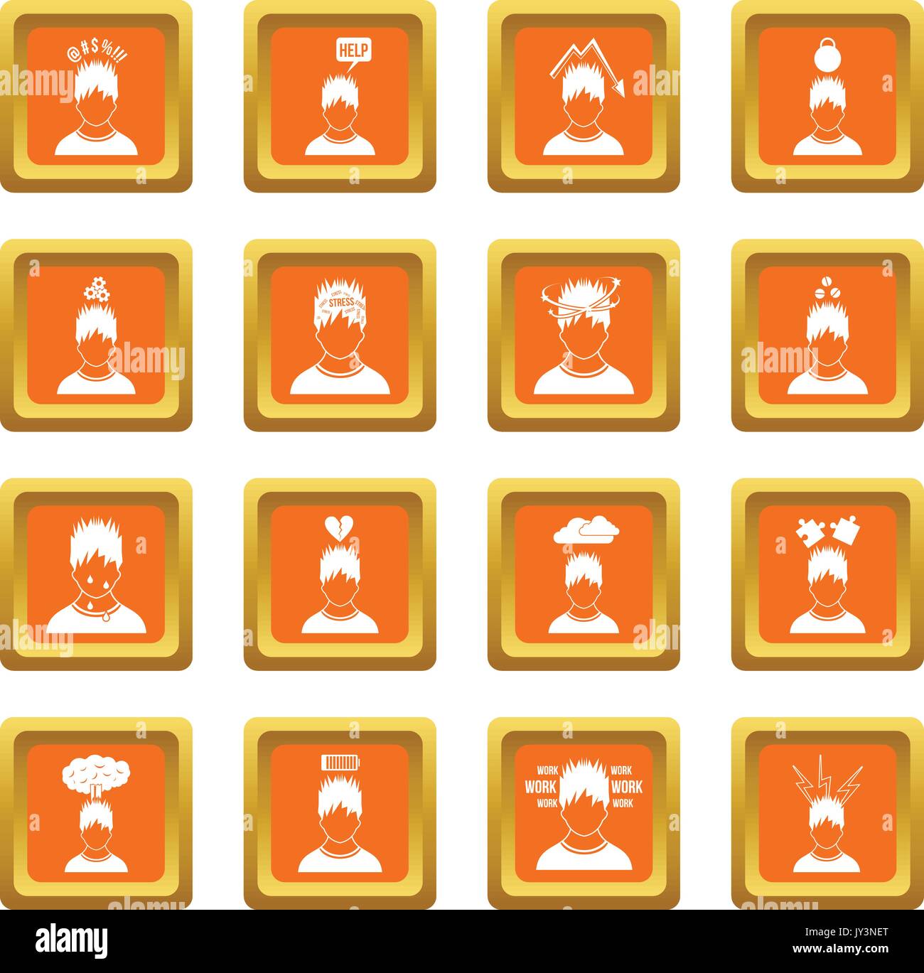 Stress icons set orange Stock Vector Image & Art - Alamy