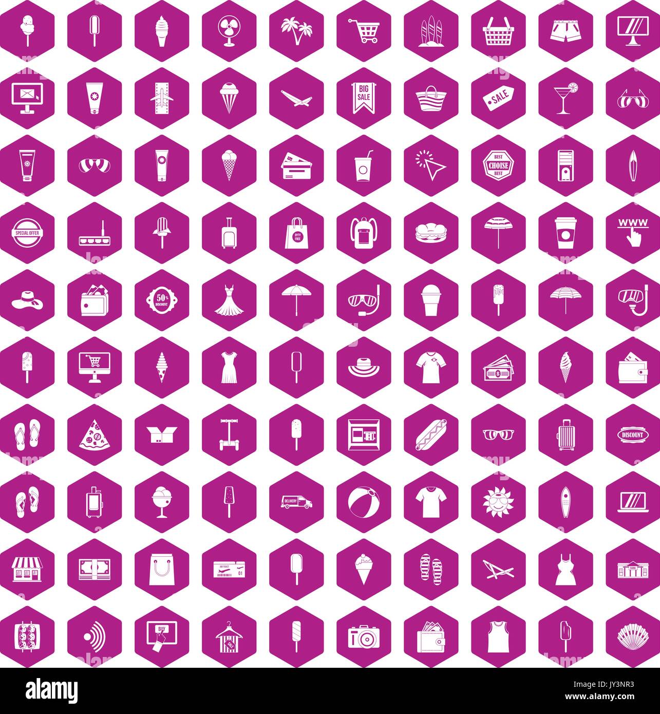 100 summer shopping icons hexagon violet Stock Vector Image & Art - Alamy