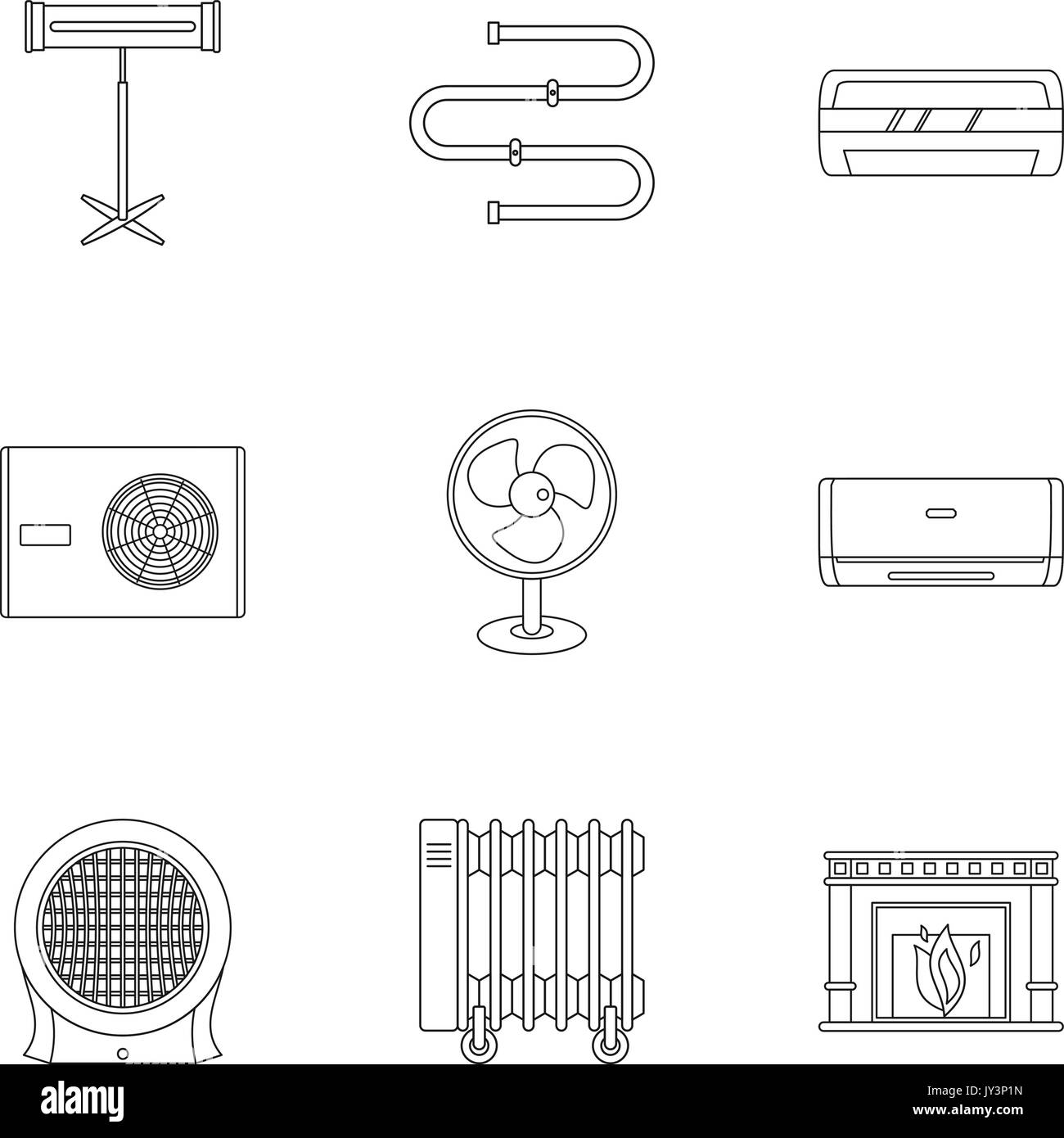 Electric heater icon set, outline style Stock Vector Image & Art - Alamy