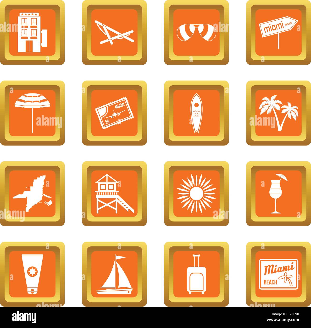 Miami icons set orange Stock Vector Image & Art - Alamy