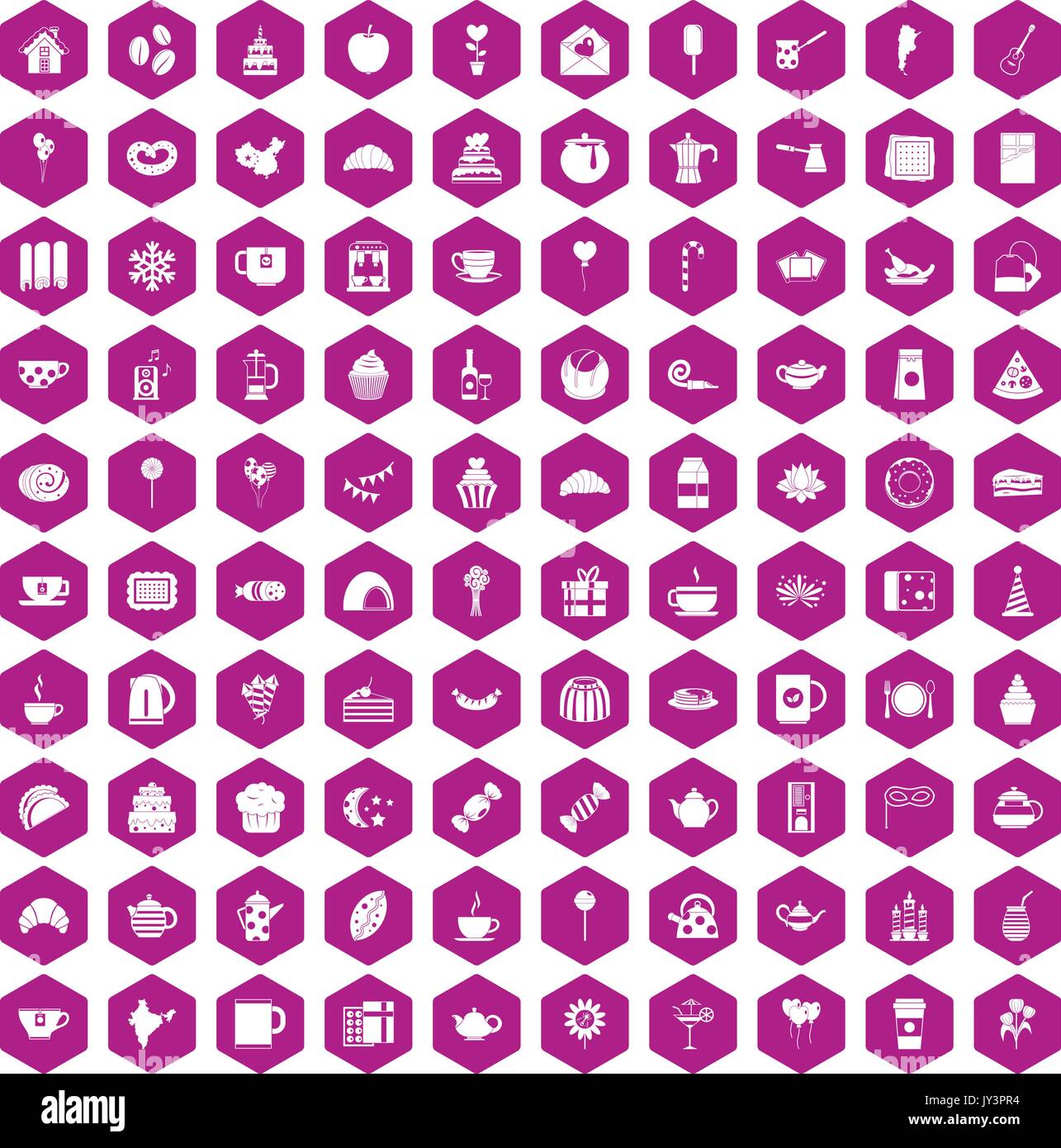 100 tea party icons hexagon violet Stock Vector Image & Art - Alamy