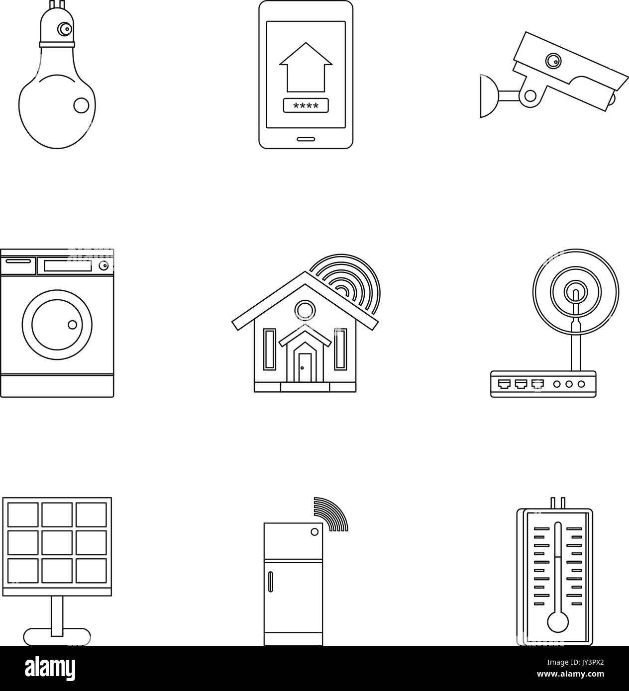Smart home system icon set, outline style Stock Vector Image & Art - Alamy