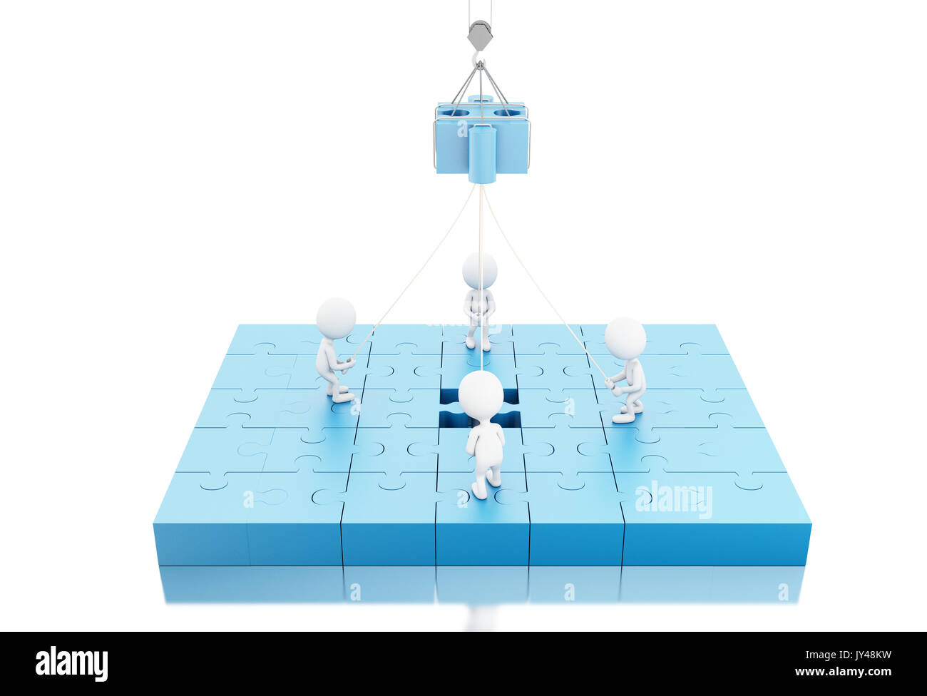 3d illustration. Business team building a puzzle jigsaw. Teamwork ...