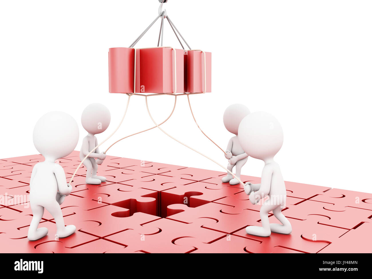 3d illustration. Business team building a puzzle jigsaw. Teamwork ...