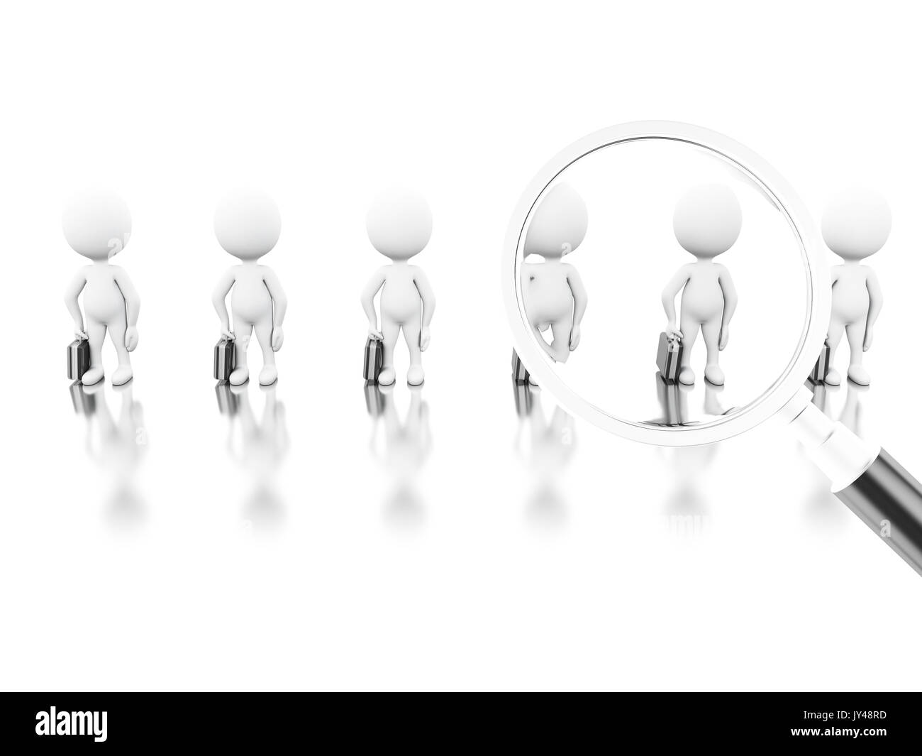 3d illustration. Magnifying glass picking up a new worker. Hiring ...