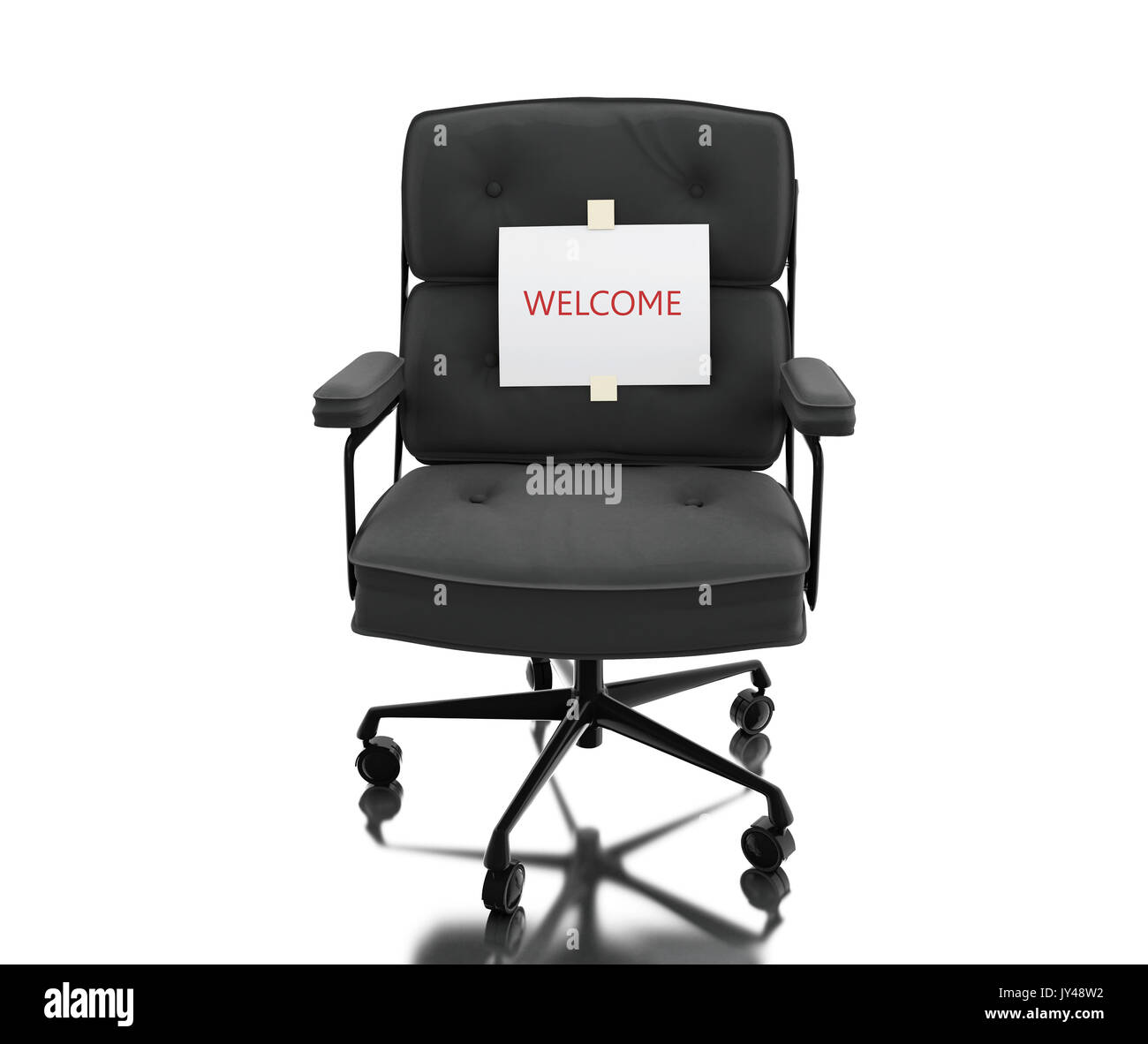 3d illustration. Office chair whit "welcome" sign. Isolated white ...