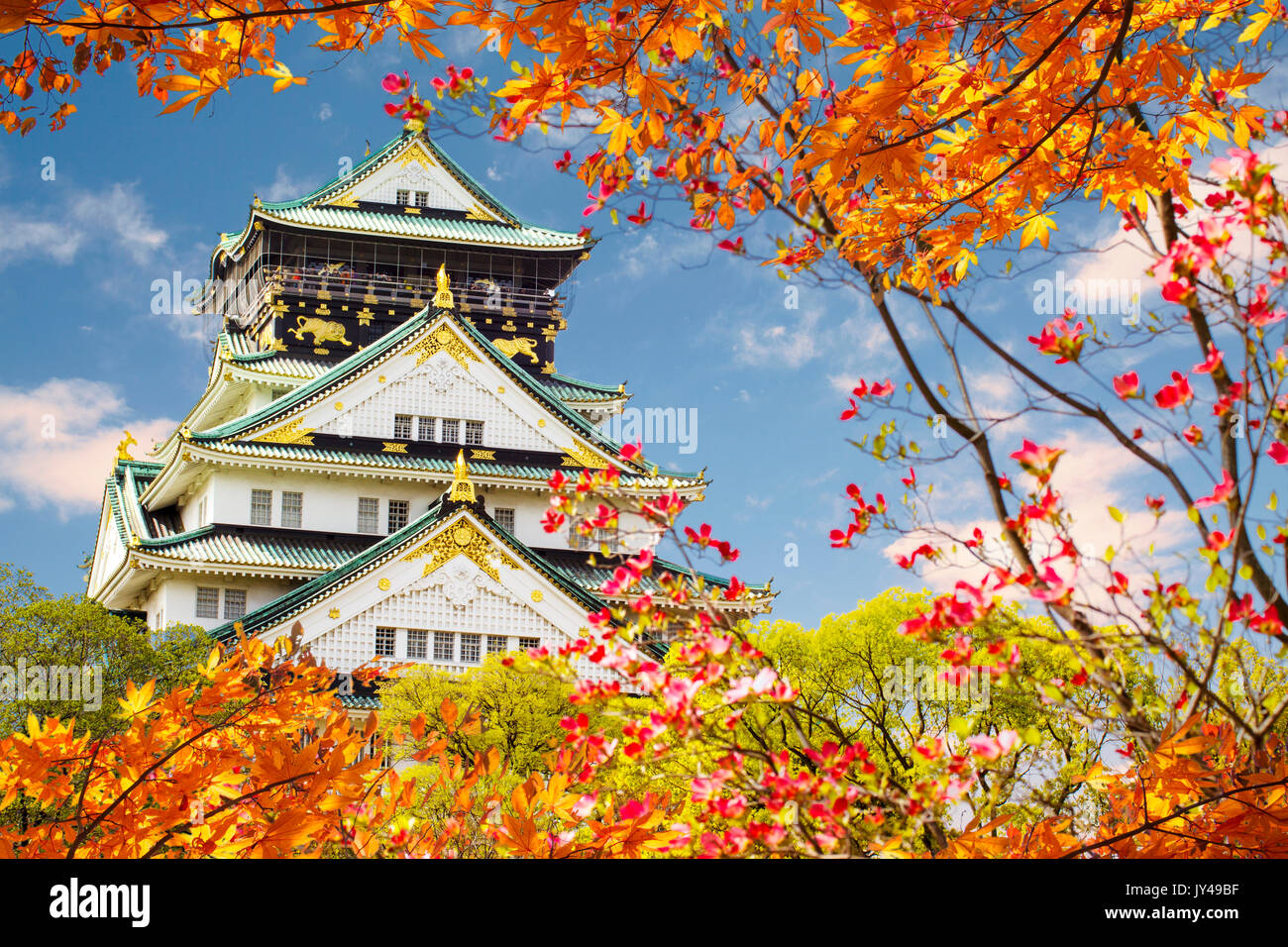 The beautiful Osaka Castle in Osaka with nice background, Japan Stock ...