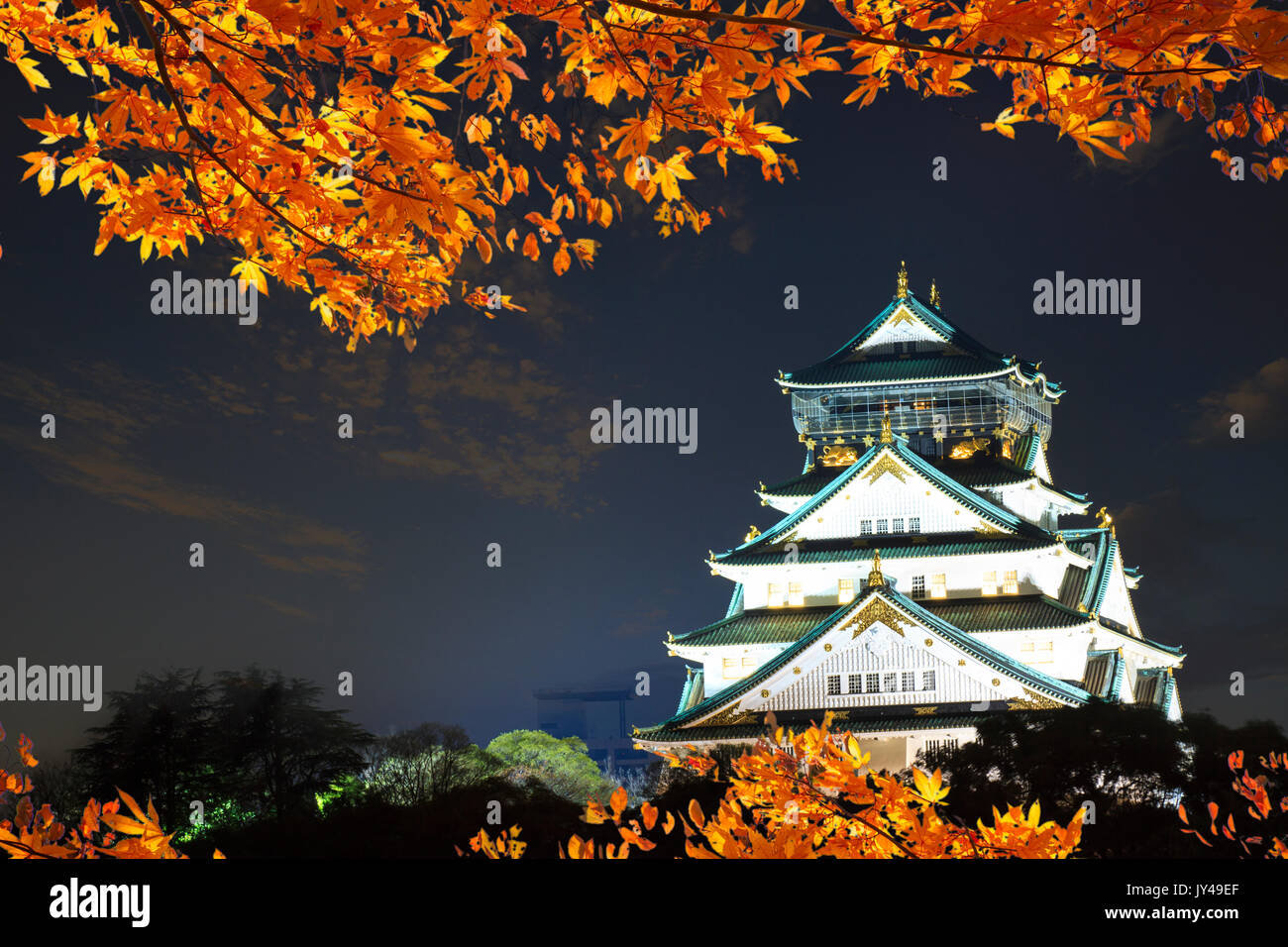 The beautiful Osaka Castle in Osaka with nice background, Japan Stock ...