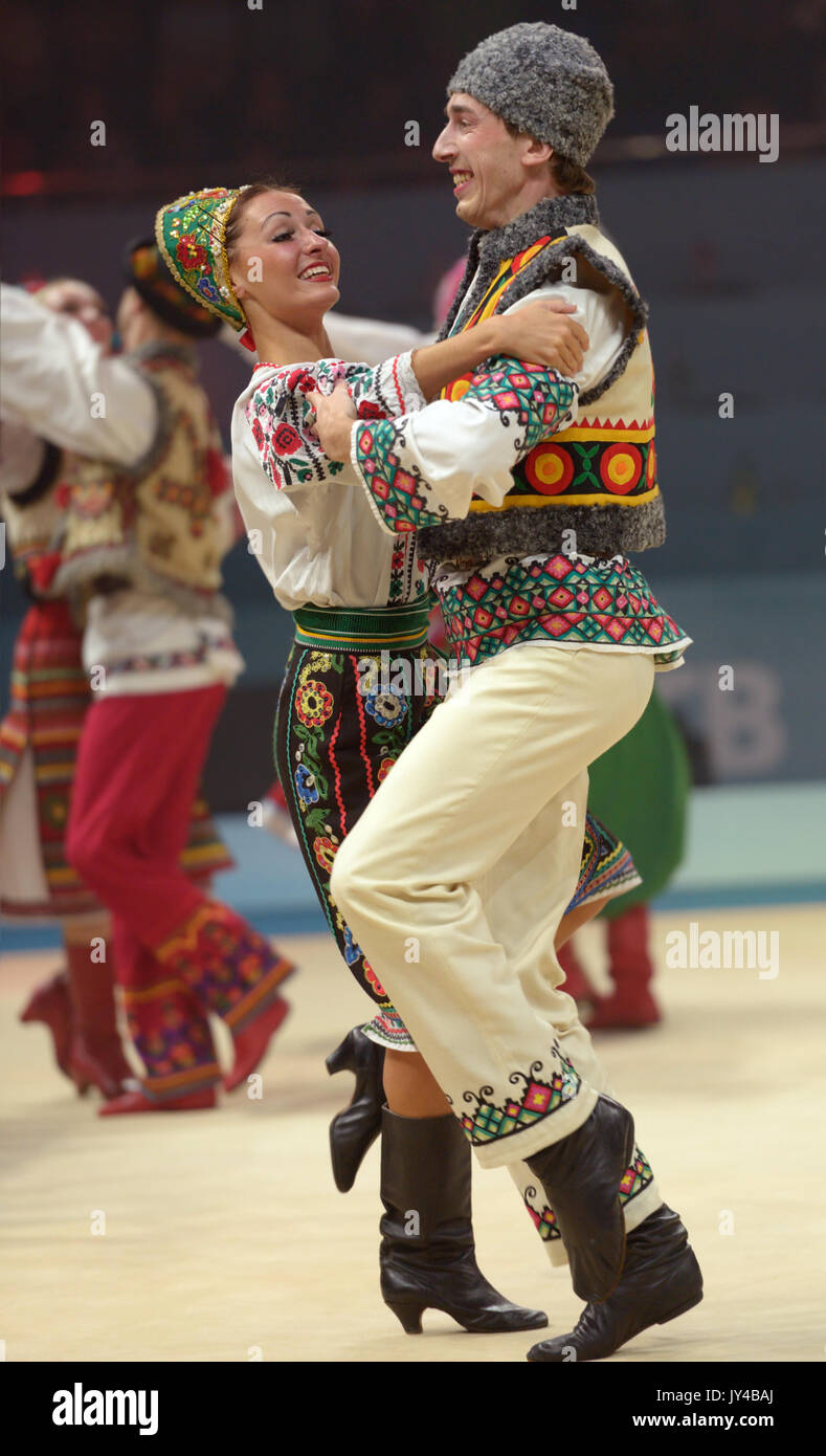 KIEV, UKRAINE - SEPTEMBER 1: Dancers in national costumes performs ...