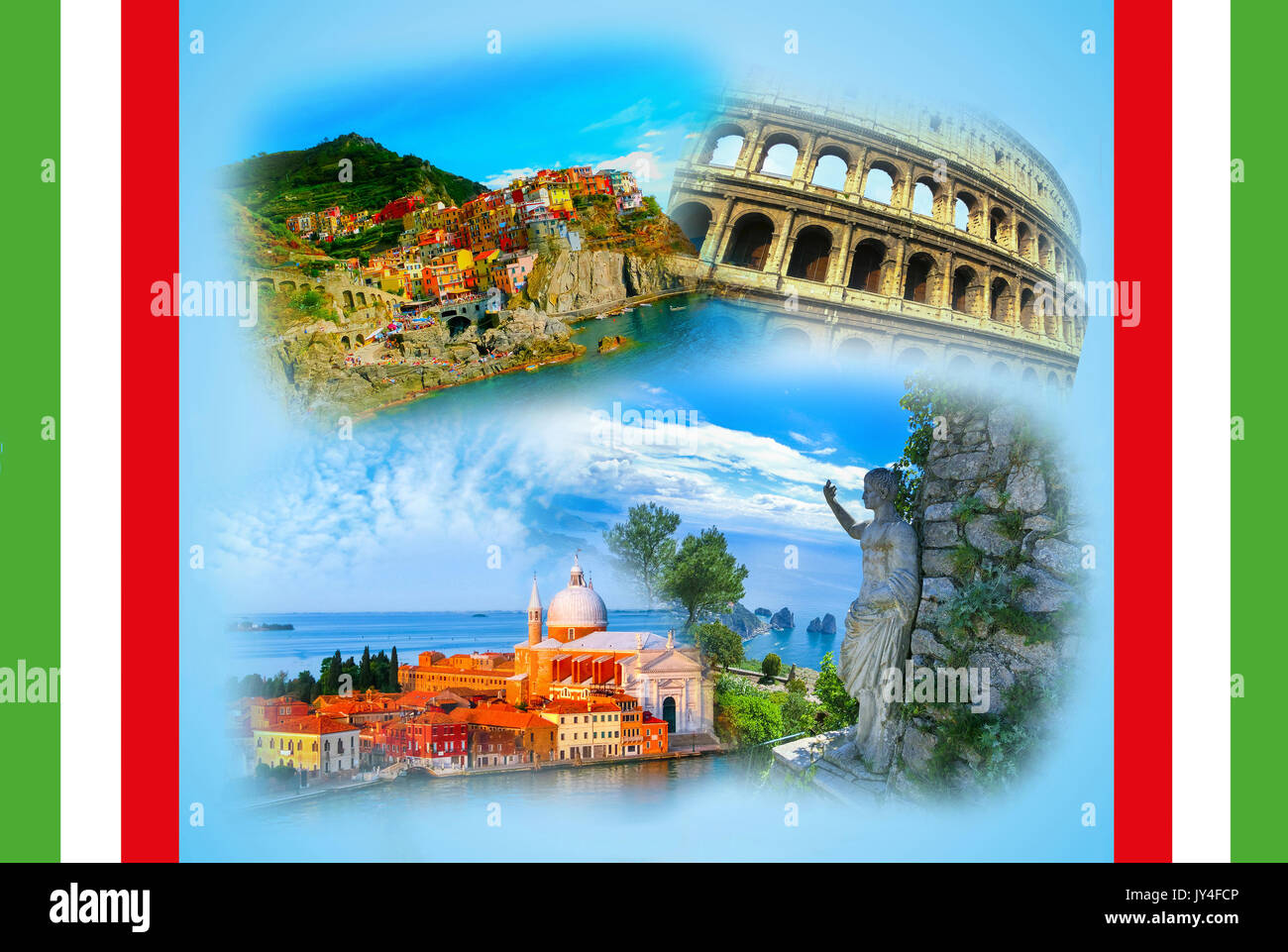 Collage from photos of Italy on blue background Stock Photo - Alamy