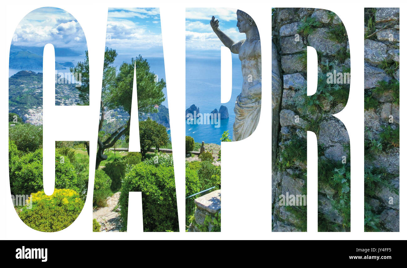 Capri - island name sign with photo in background on white Stock Photo ...