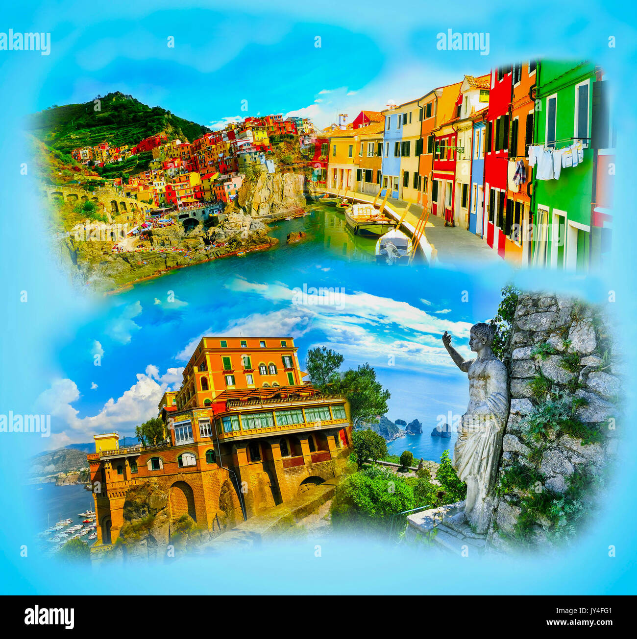 Collage from photos of Italy on blue background Stock Photo - Alamy