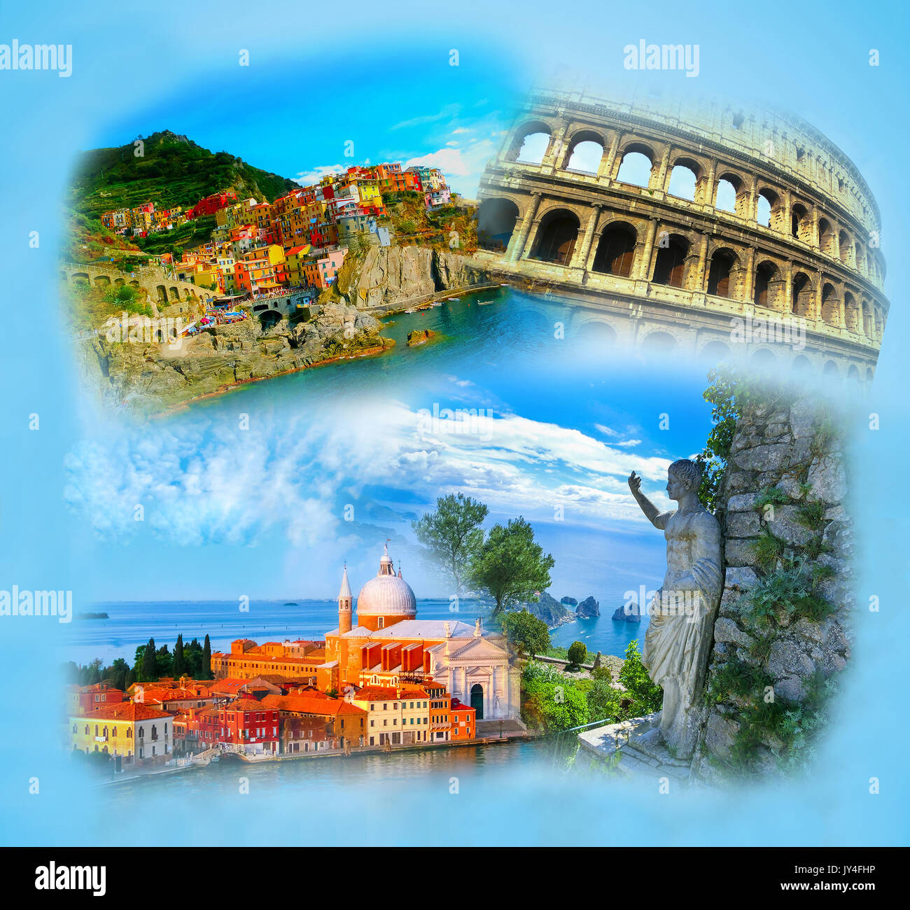 Collage from photos of Italy on blue background Stock Photo - Alamy