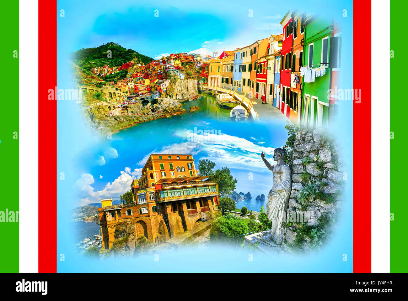 Collage from photos of Italy on blue background Stock Photo - Alamy