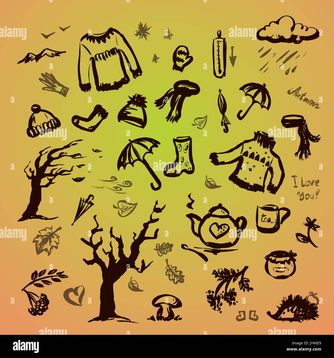 Autumn hand drawn set, vector illustration Stock Vector Image & Art - Alamy