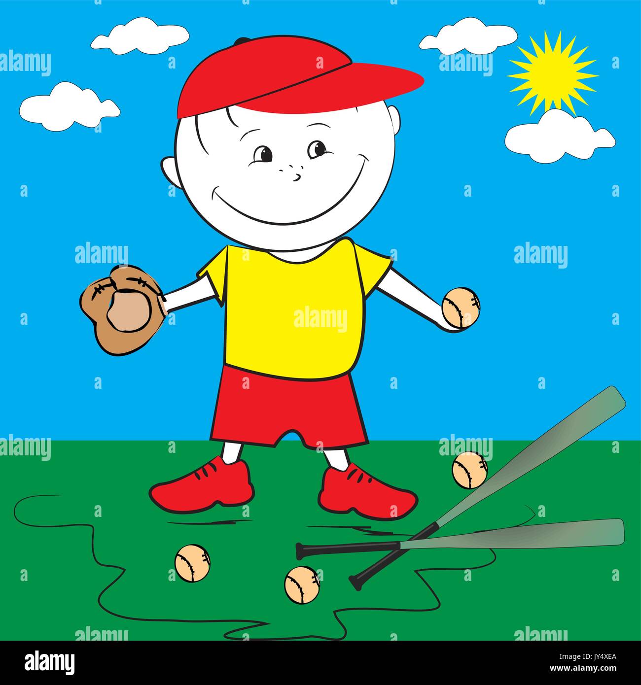 Cartoon illustration boy playing baseball hi-res stock photography and ...