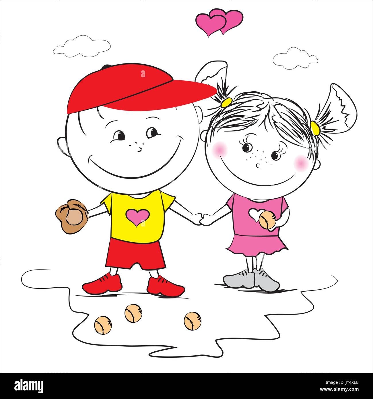 couple in love playing baseball, vector illustration Stock Vector Image ...