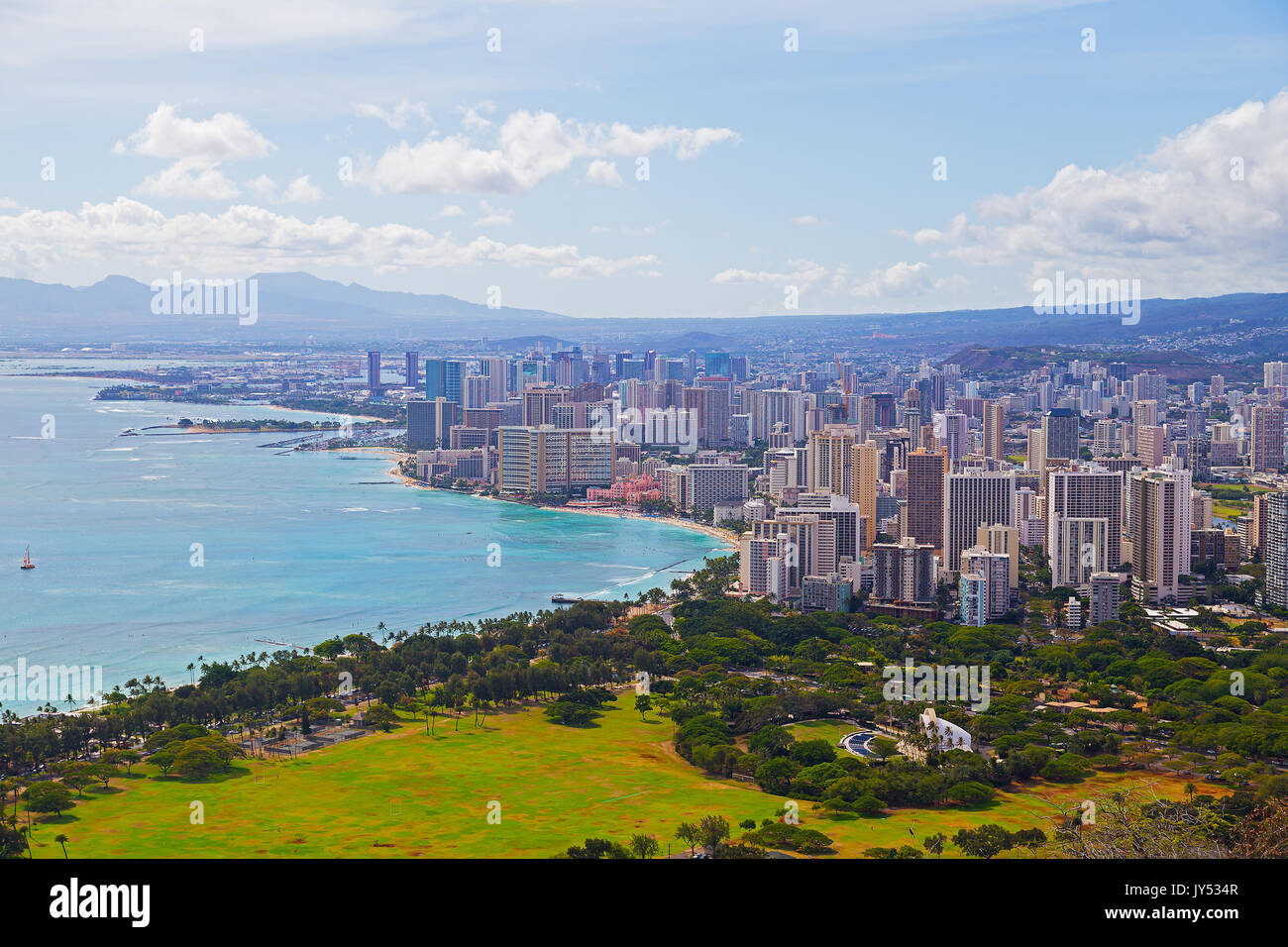 Panorama of Waikiki neighborhood in Honolulu, Hawaii, USA. Urban ...