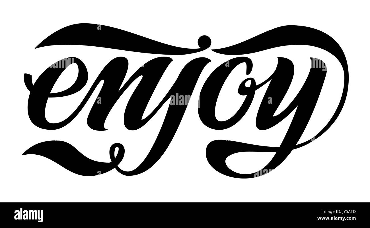 Enjoy - vector logo design in black and white. Ideal for poscards ...