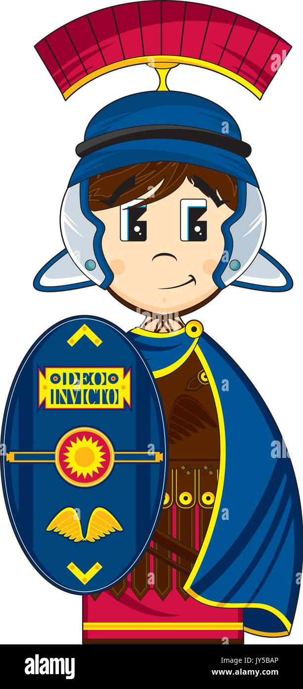 Cute Cartoon Ancient Roman Centurion Soldier with Shield Vector ...