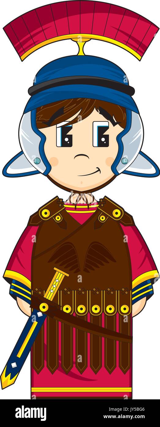 Cute Cartoon Ancient Roman Centurion Soldier with Sword Vector ...