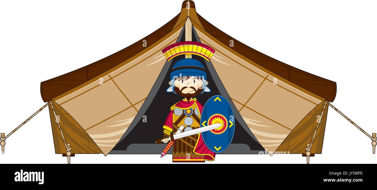 Cute Cartoon Ancient Roman Centurion Soldier at Tent with Sword and ...
