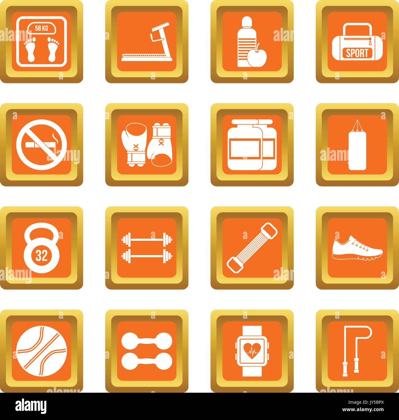 Gym icons set orange Stock Vector Image & Art - Alamy