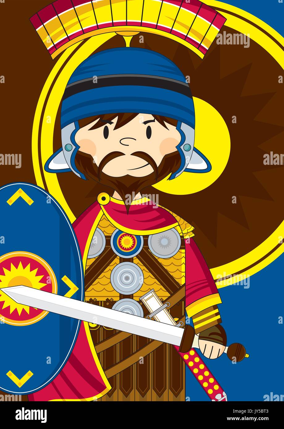 Cute Cartoon Ancient Roman Centurion Soldier with Sword and Shield ...