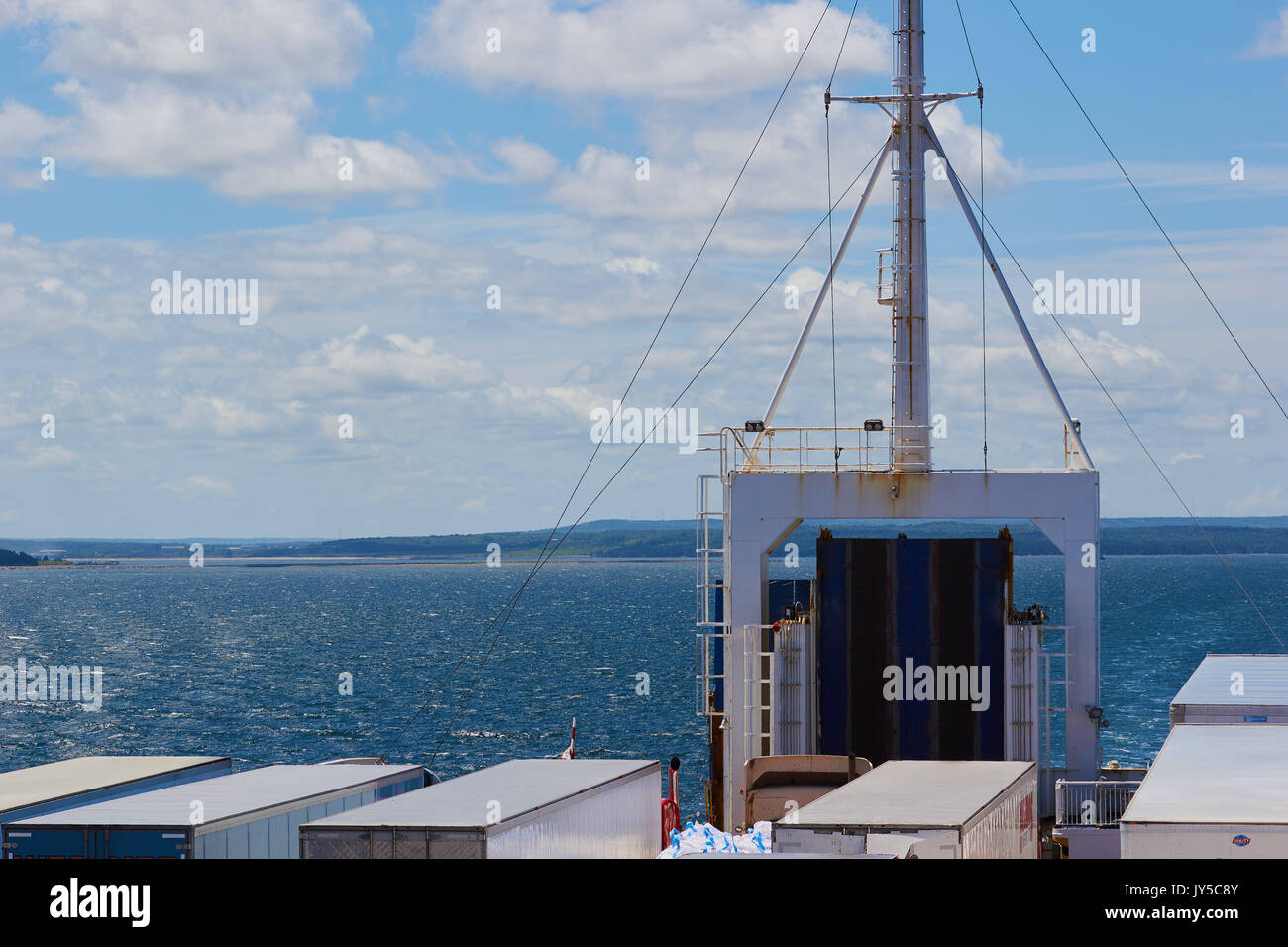 Trucks on board a Marine Atlantic ferry service crossing the Cabot ...
