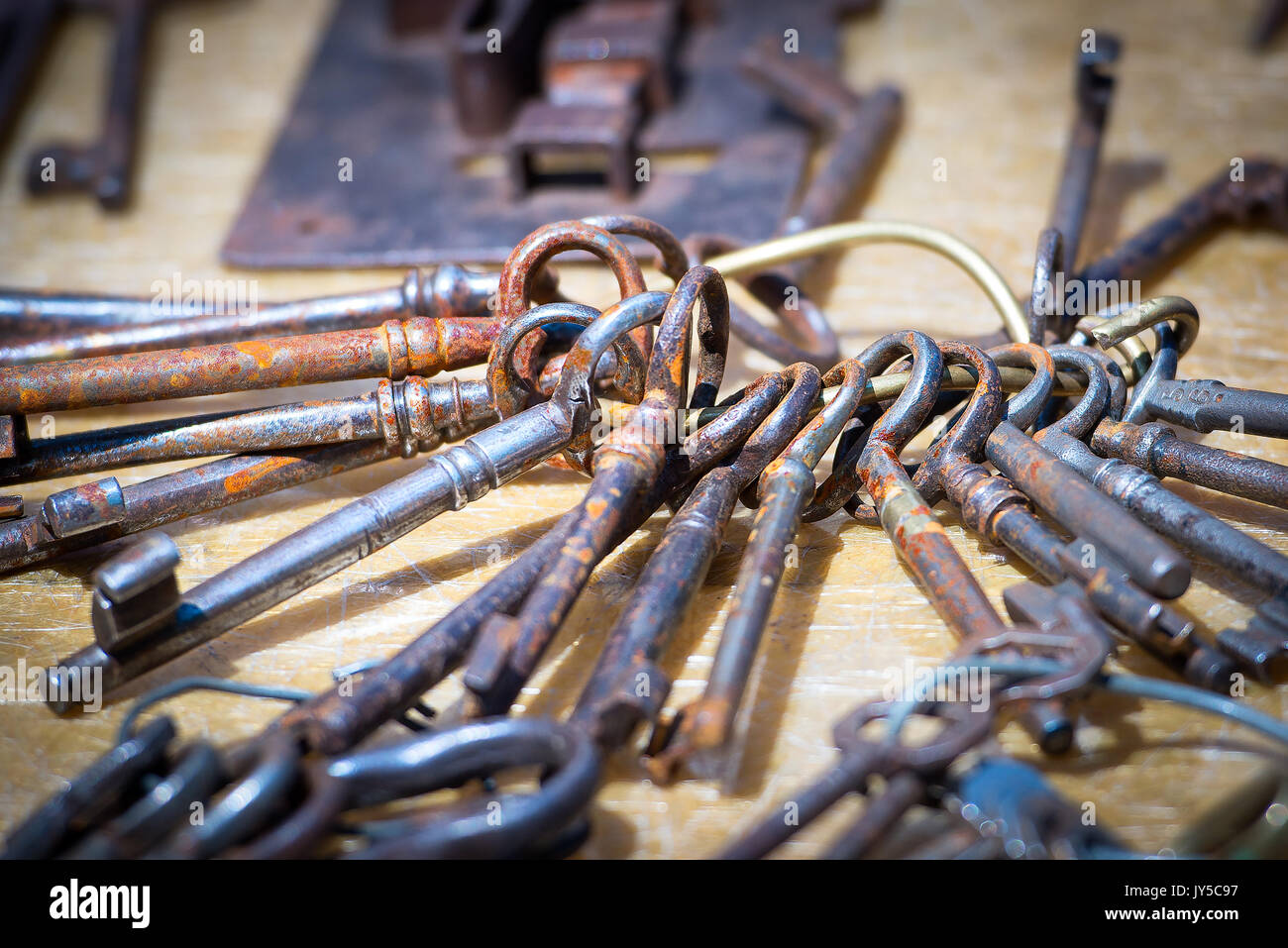 Bunch with ancient iron keys Stock Photo - Alamy